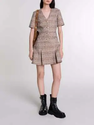 Maje Cotton Short Tweed Dress - Brown