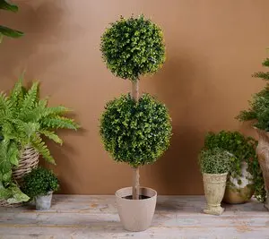 WICKER PARK As Is Decorative Long Boxwood 2- Sphere Topiary - One-color