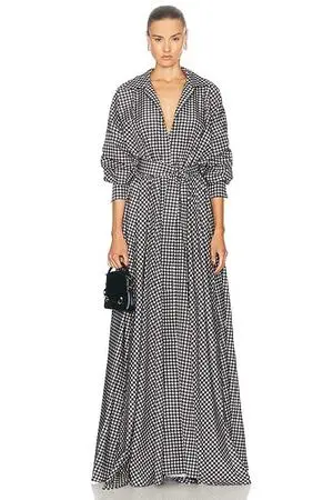 Norma Kamali Oversized Houndstooth Flared Gown