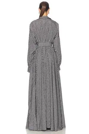 Norma Kamali Oversized Houndstooth Flared Gown