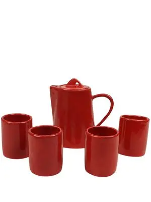 Off-White Teapot Set - Red