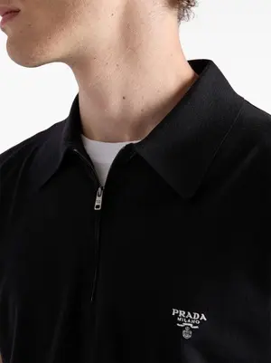 Prada Superfine Wool Polo Shirt - Black