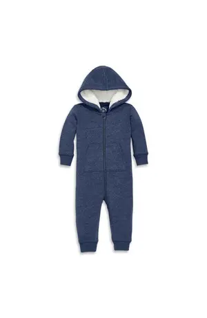 PRIMARY Teddy Fleece-lined Zip Romper - Heather Navy