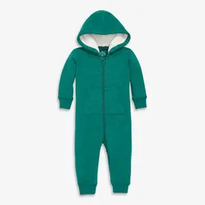 PRIMARY Teddy Fleece-lined Zip Romper - Heather Spruce
