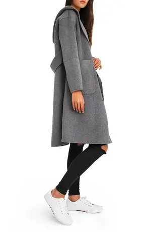 BELLE & BLOOM Belted Wool-blend Hooded Coat - Dark Grey