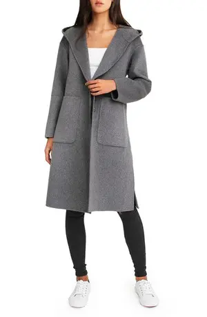 BELLE & BLOOM Belted Wool-blend Hooded Coat - Dark Grey