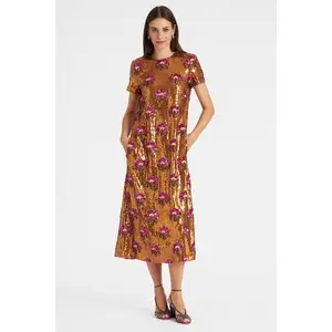 La DoubleJ Super Swing Dress - Textured Sequins Rust