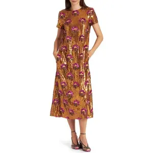 La DoubleJ Super Swing Dress - Textured Sequins Rust