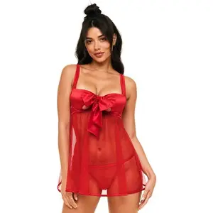 ADORE ME Bessima Babydoll & G-string Set Lingerie - Dark Red