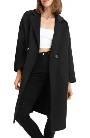 BELLE & BLOOM Double Breasted Wool Blend Coat - Black