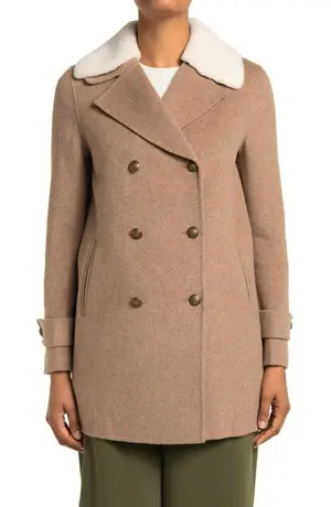 BELLE & BLOOM Liberty Faux Shearling Collar Wool Blend Coat - Oat