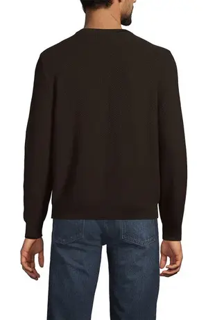 LANDS' END Long Sleeve Washable Merino Wool V-neck Sweater - Rich Coffee