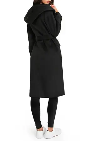 BELLE & BLOOM Wool Blend Robe Coat With Hood - Black