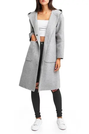 BELLE & BLOOM Wool Blend Oversized Hooded Coat - Grey
