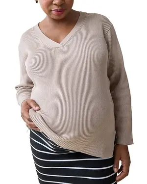INGRID & ISABEL Maternity Side Zip Sweater - Beige