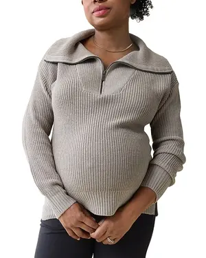 INGRID & ISABEL Maternity Zip-up Sweater - Taupe
