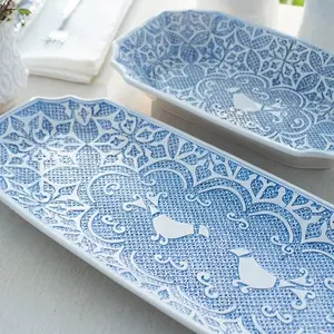 VIETRI Uccello Blu Long Oval Platter - Light/pastel