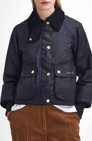 Barbour Beadnell Crop Waxed Cotton Jacket - Black/classic