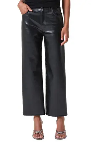 Women's High Waisted Wide Leg Leather Blend Pants
