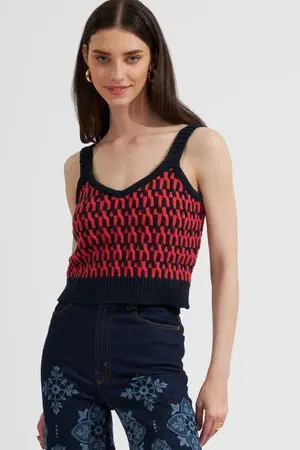 La DoubleJ Winset Cropped Knit Top - Navy