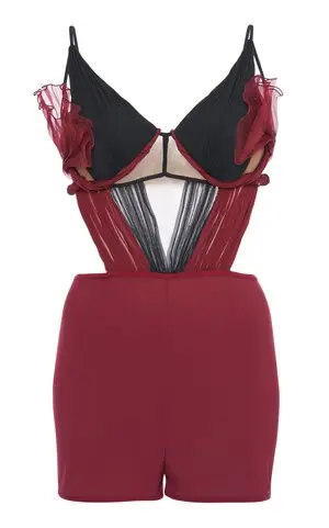 NENSI DOJAKA Flower Petal Silk Playsuit - Red