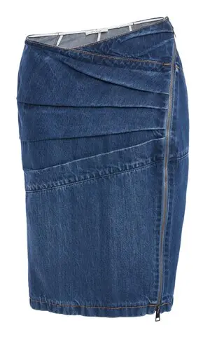 NENSI DOJAKA Asymmetric Zip Midi Skirt - Medium Wash