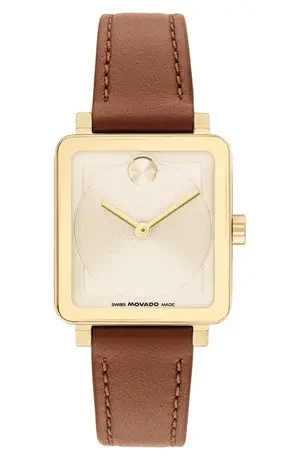 Movado Movado Bold Evolution 2.0 Leather Strap Watch Gold