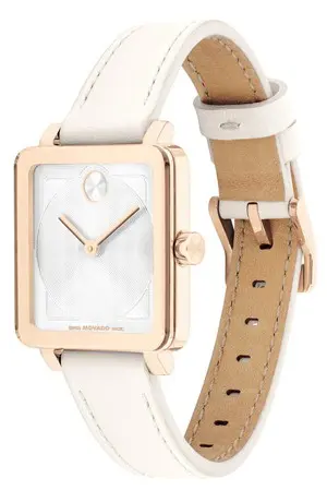 Movado Evolution 2.0 Leather Strap Watch - White