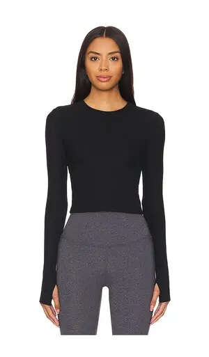 Splits59 Louise Ribbed Long Sleeve Crop Top - Black