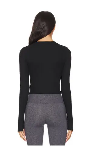 Splits59 Louise Ribbed Long Sleeve Crop Top - Black