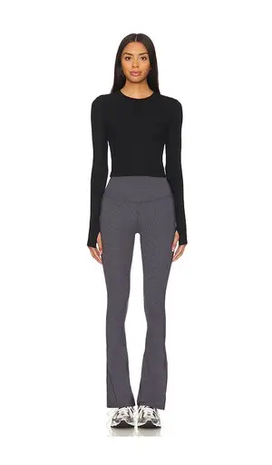 Splits59 Louise Ribbed Long Sleeve Crop Top - Black