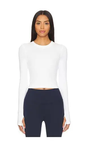 Splits59 Louise Rib Long Sleeve Crop Top - White
