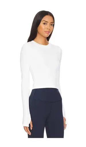 Splits59 Louise Rib Long Sleeve Crop Top - White