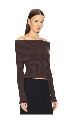 L'academie Off Shoulder Ribbed Knit Sweater - Chocolate Brown