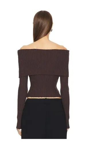L'academie Off Shoulder Ribbed Knit Sweater - Chocolate Brown