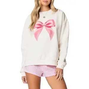 EDIKTED Bow Graphic Oversized Sweatshirt