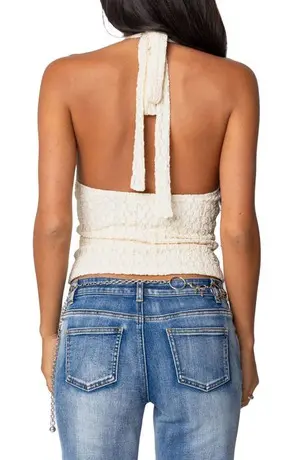 EDIKTED Willow Texture Halter Top - Cream