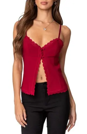 EDIKTED Lace Trim Split Front Camisole