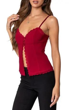 EDIKTED Lace Trim Split Front Camisole