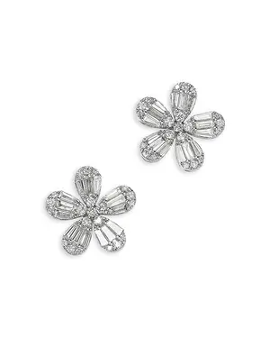 Bloomingdale'S Diamond Flower Stud Earrings In 18k Gold - White