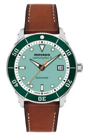 Movado Calendoplan Leather Strap Watch - Blue