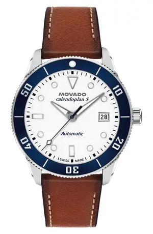 Movado Calendoplan Leather Strap Watch - White