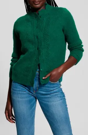 Guess Macie Pointelle Cardigan - Adventurous Green