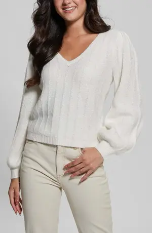 Guess Madeline Pointelle Detail Sweater - Dove White