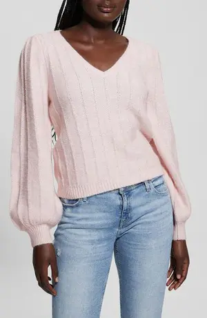 Guess Madeline Pointelle Detail Sweater - Low Key Pink