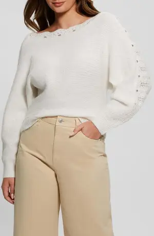 Guess Malorie Pointelle Dolman Sleeve Sweater - Dove White
