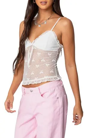 EDIKTED Bow Print Sheer Camisole