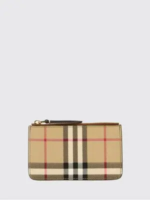Burberry Vintage Check Coated Cotton Card Holder With Snap Hook - Beige