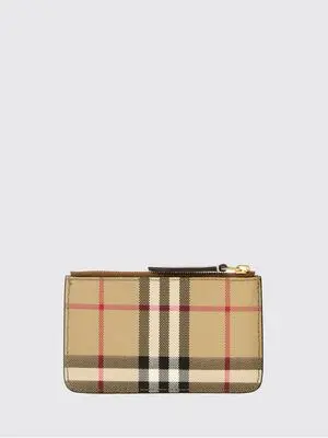 Burberry Vintage Check Coated Cotton Card Holder With Snap Hook - Beige