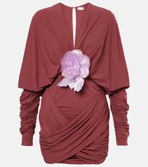 Magda Butrym Draped Floral-appliqué Jersey Minidress